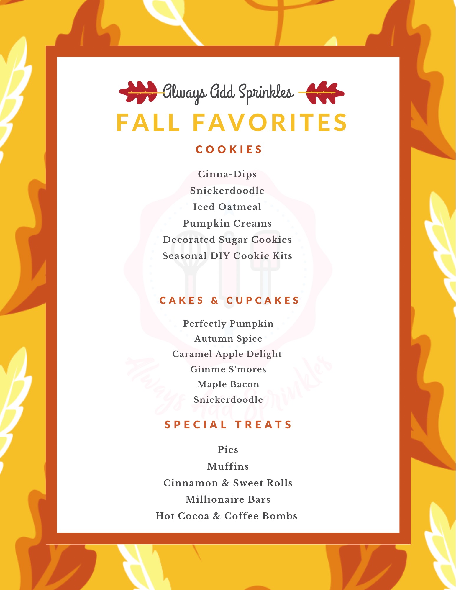 Fall Menu | Always Add Sprinkles